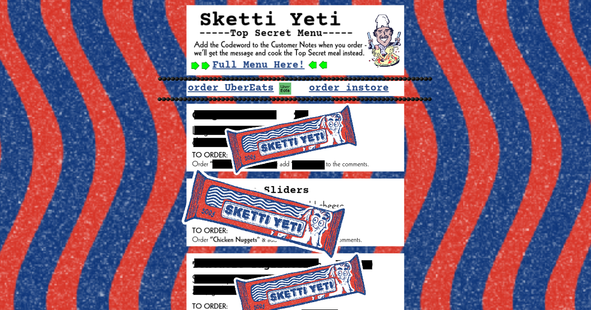 Sketti Yeti Top Secret Menu